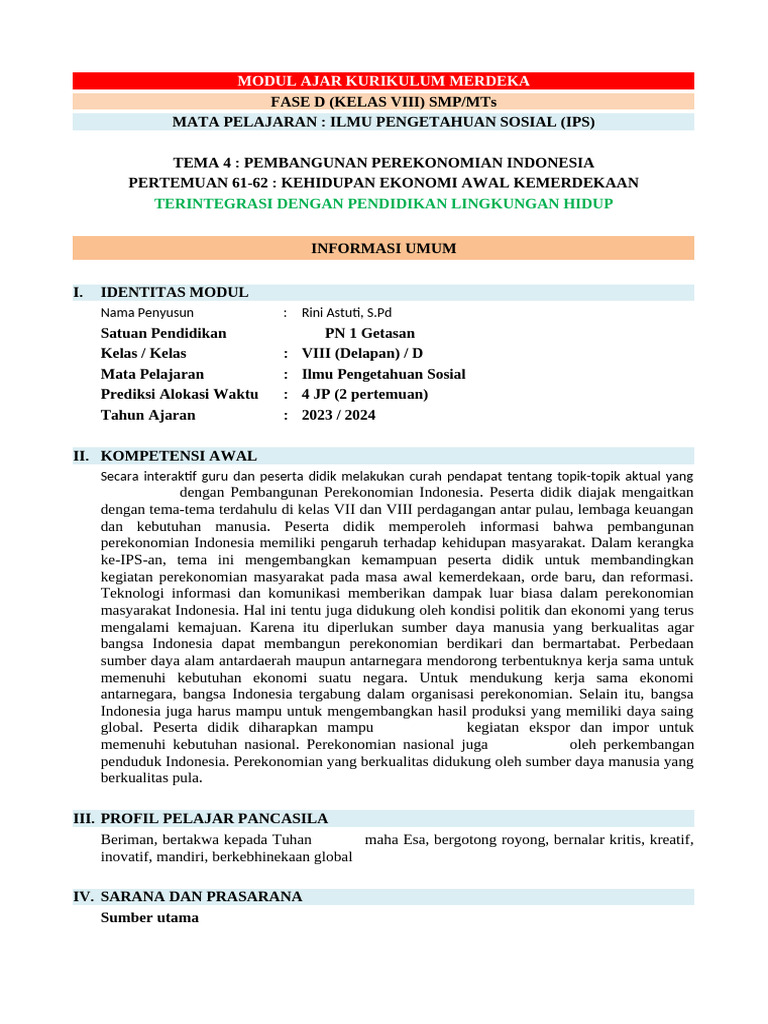 Modul IPS Kls 8 Tema 4 | PDF