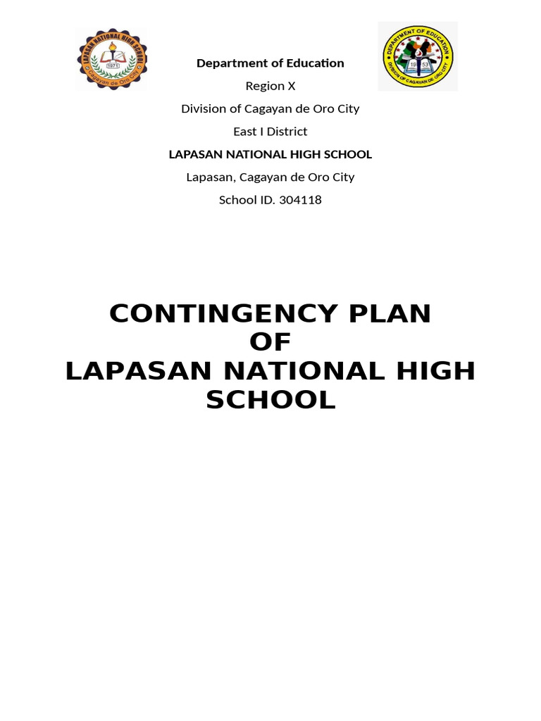 CONTINGENCY-PLAN-Lapasan-NHS-2023-2024 | PDF