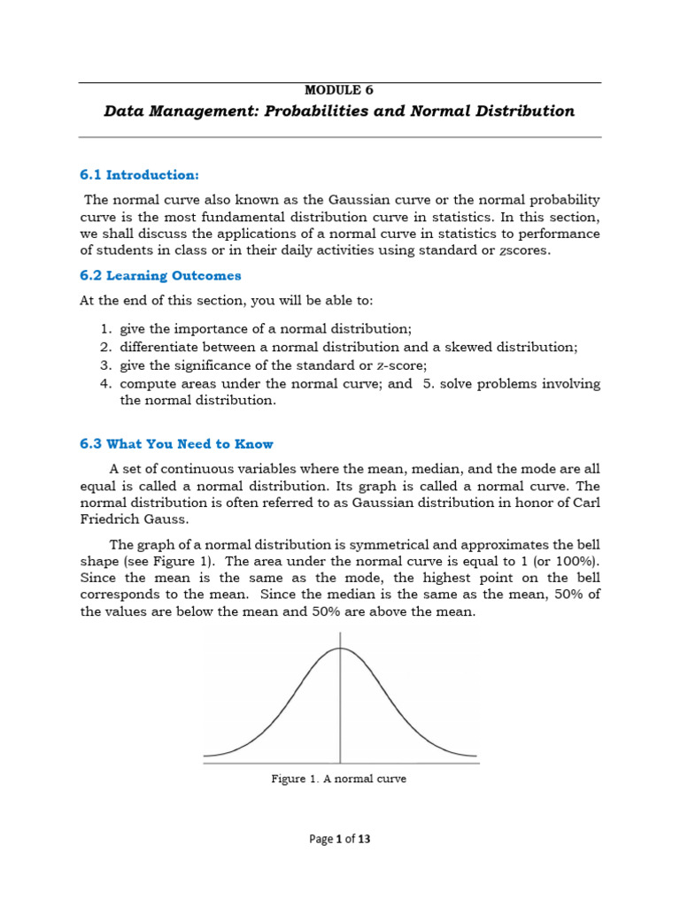 Module 6 Data Management Probabilities and Normal Distribution | PDF ...