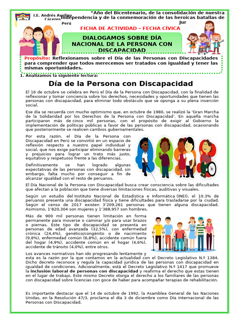 Ficha-Fecha Cívica-16 de Octubre Día Nacional de La Persona Con Discapacidad | PDF