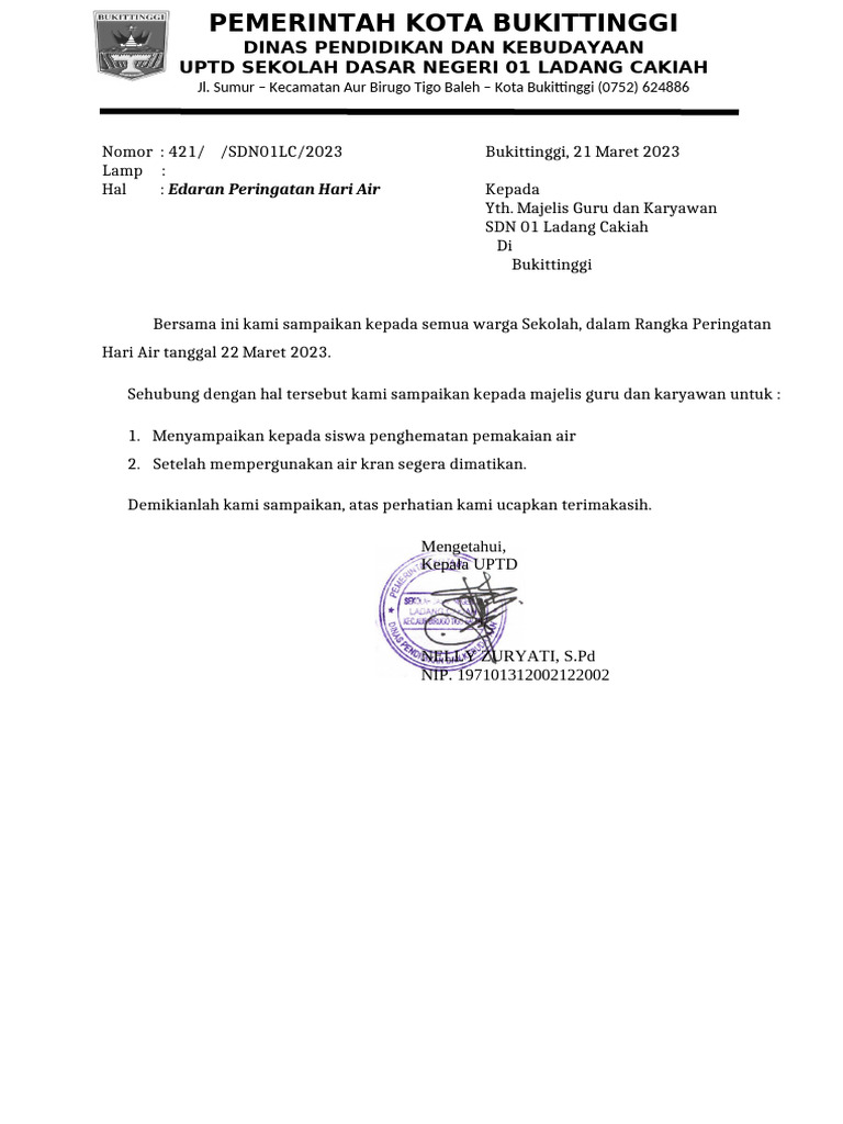 Surat Edaran Hari Air | PDF