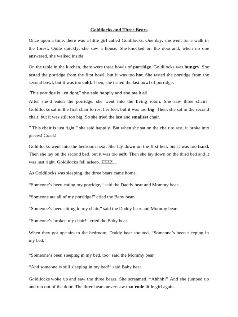 Goldilocks and Three Bears | PDF