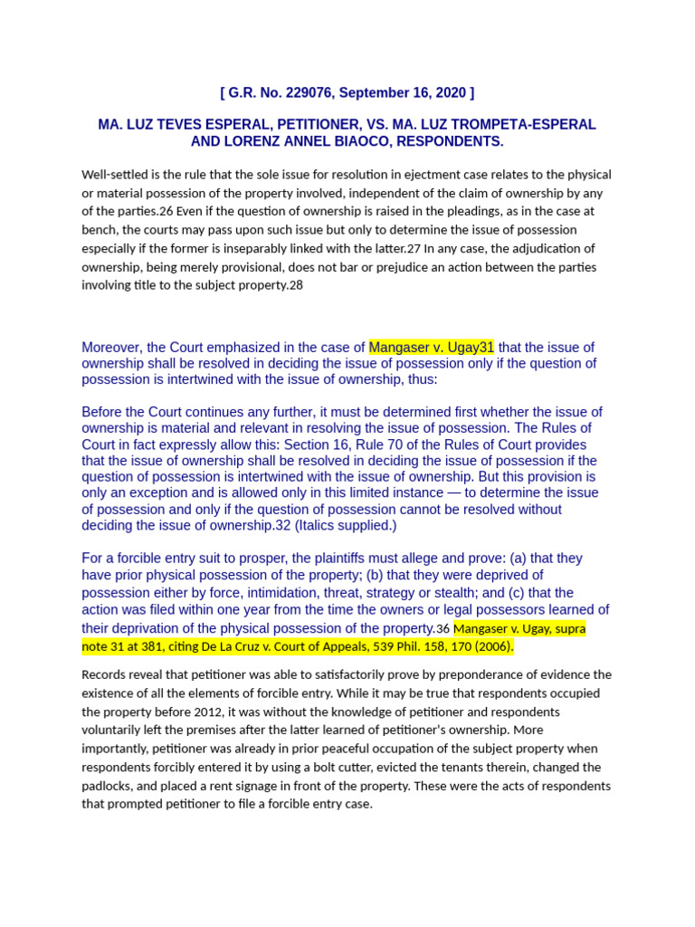 NOTES On Ejectment | PDF