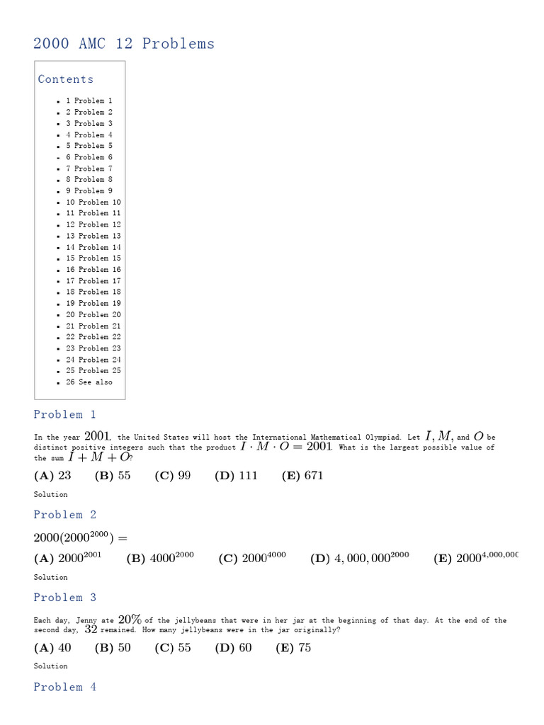 2000 AMC 12 Problems | PDF