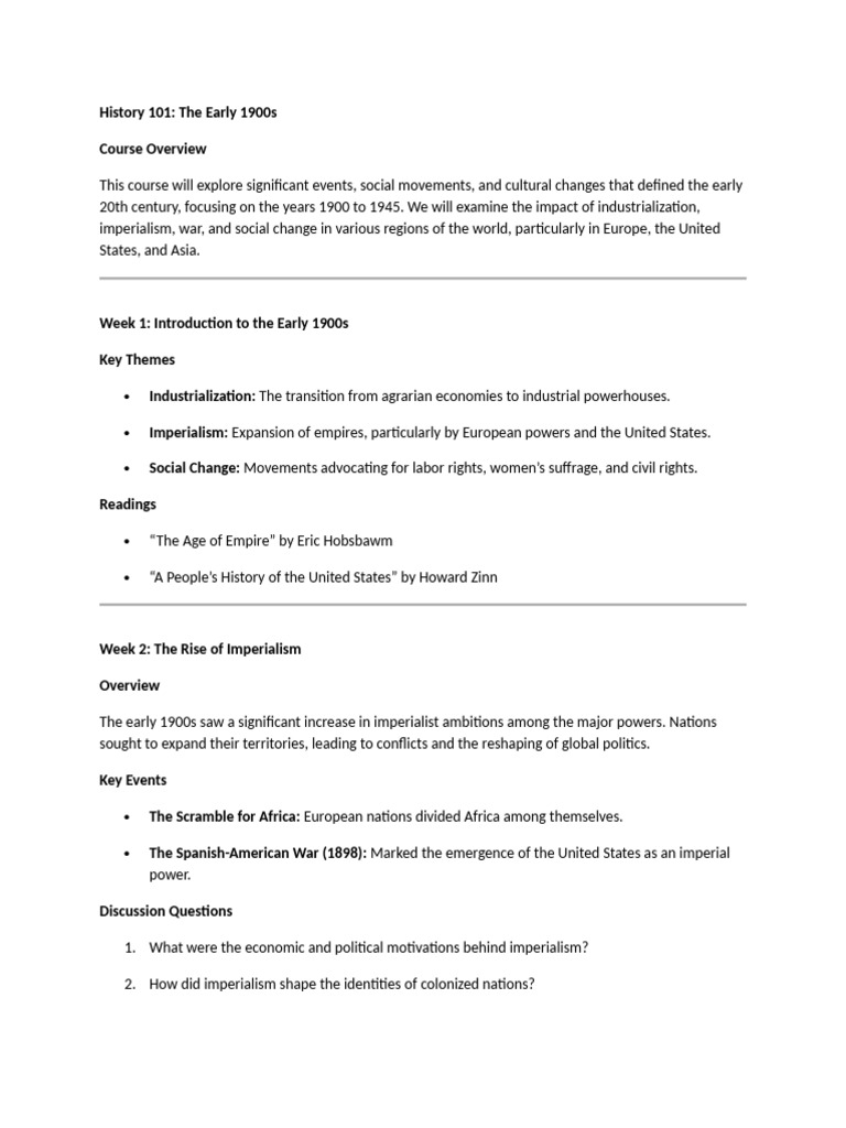 History Notes Early 1900s | PDF