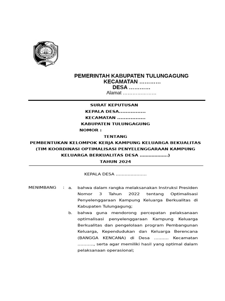 Contoh - SK Kampung KB Desa | PDF