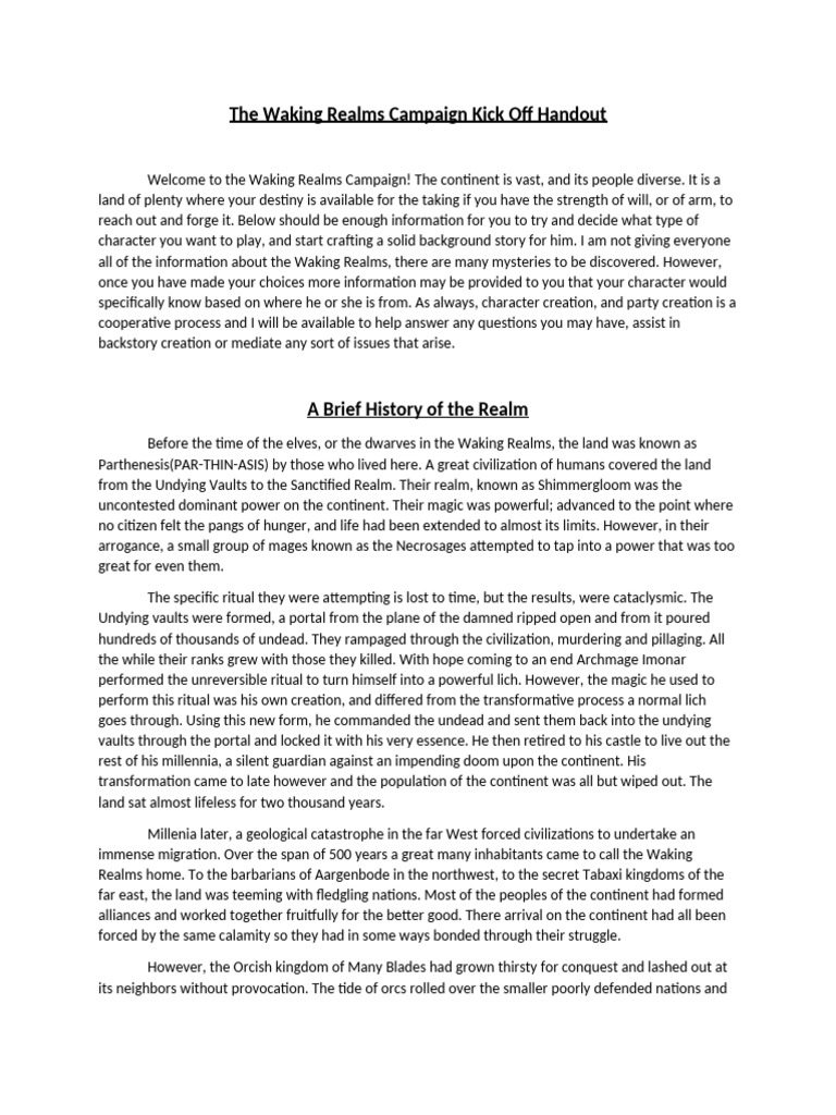 The Waking Realms Campaign Kick Off Handout | PDF
