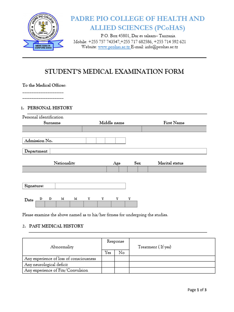 STUDENT Medical Form | PDF