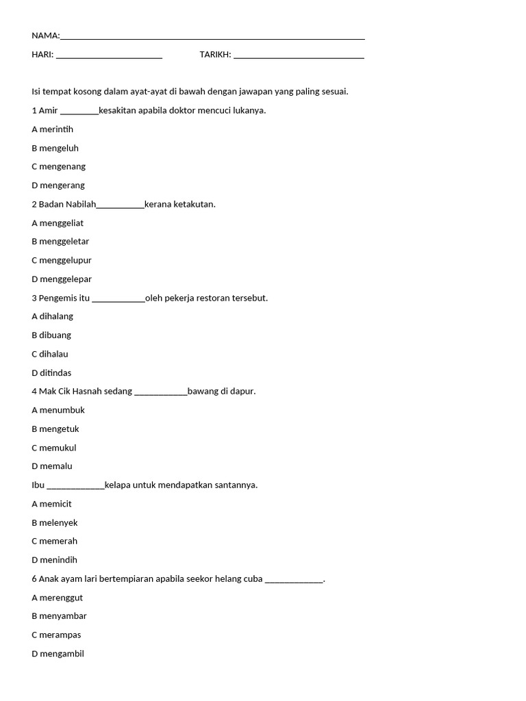 Latihan Tatabahasa (Objektif) | PDF