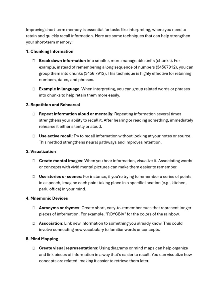 Improving Short-Term Memory | PDF