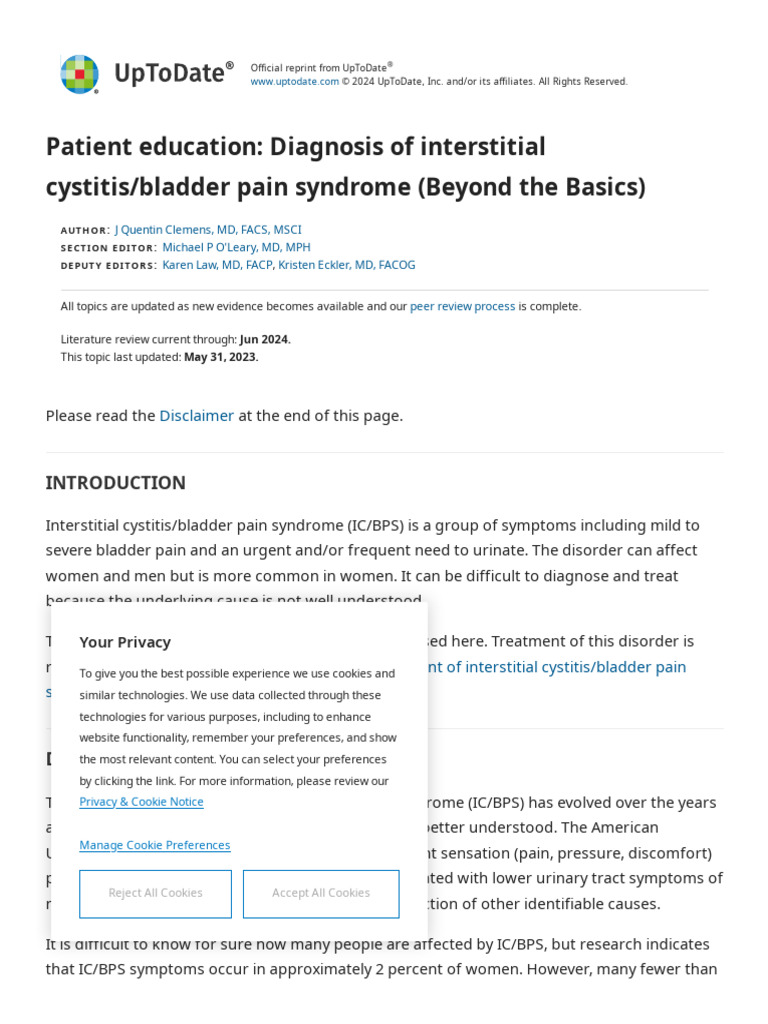 Patient Education - Diagnosis of Interstitial Cystitis - Bladder Pain ...
