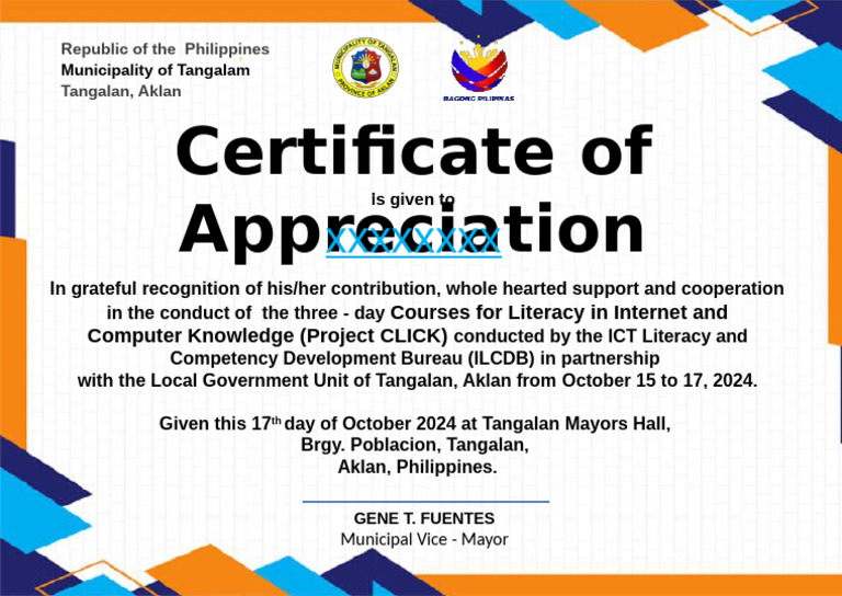 Certificate of Appreciation DICT TANGALAN | PDF
