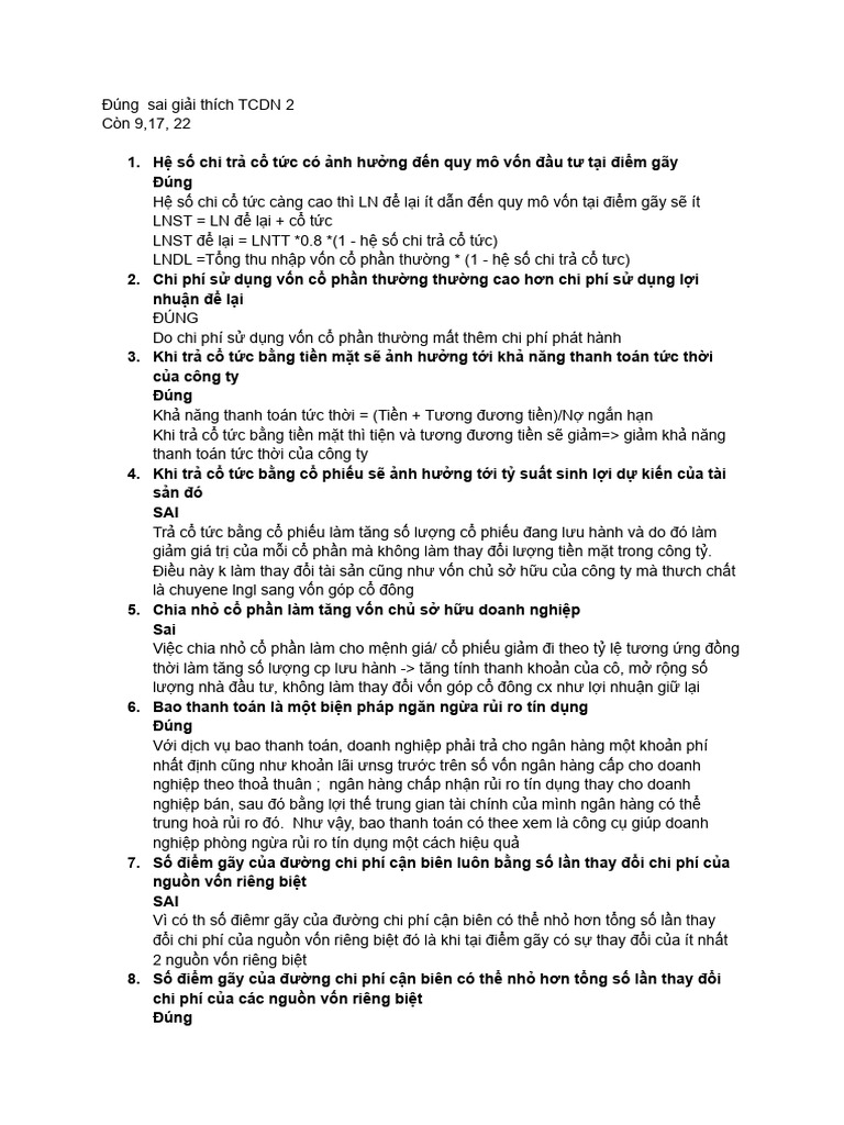 Đúng sai giải thích TCDN 2 | PDF