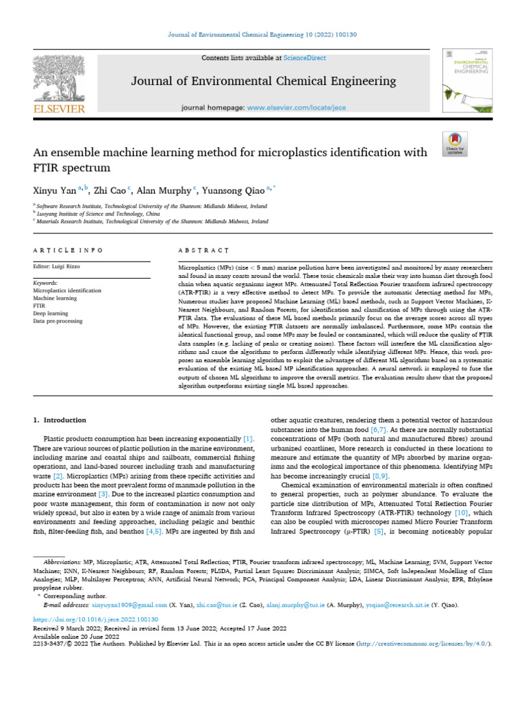 An ensemble machine learning method for microplastics identification with | PDF