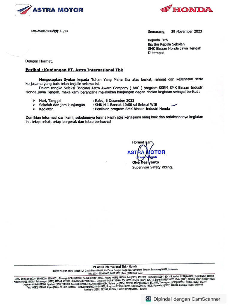 lAMPIRAN SURAT ASTRA | PDF