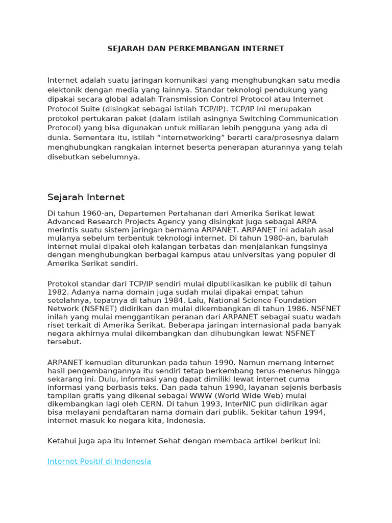 Sejarah Dan Perkembangan Internet Irda Tuhfatul B 8D | PDF