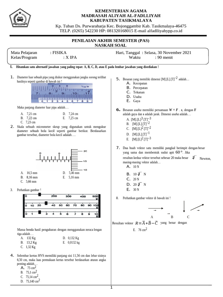 Soal Pas Fisika Kelas X K13 | PDF
