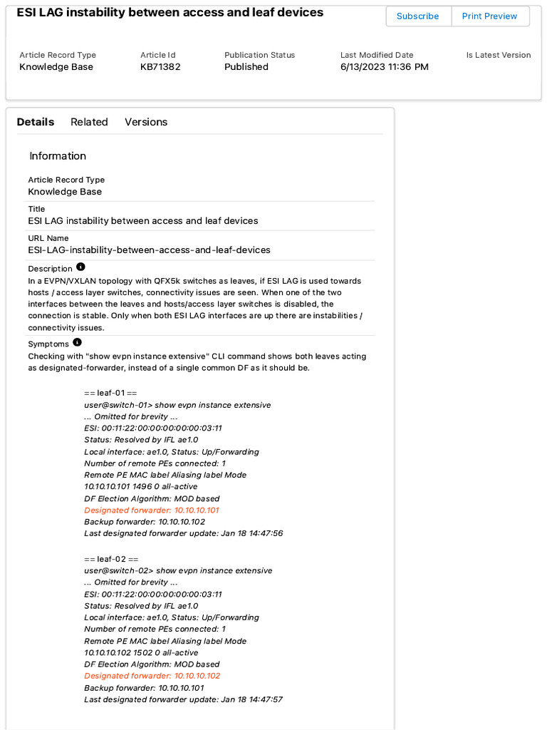 ESI LAG instability between access and leaf devices | PDF