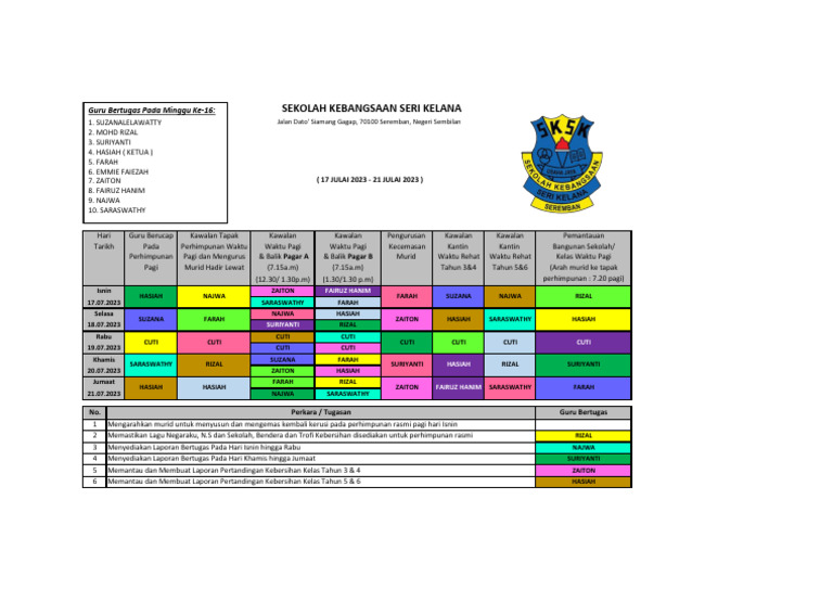Jadual Bertugas Minggu 16 Sesi Pagi | PDF