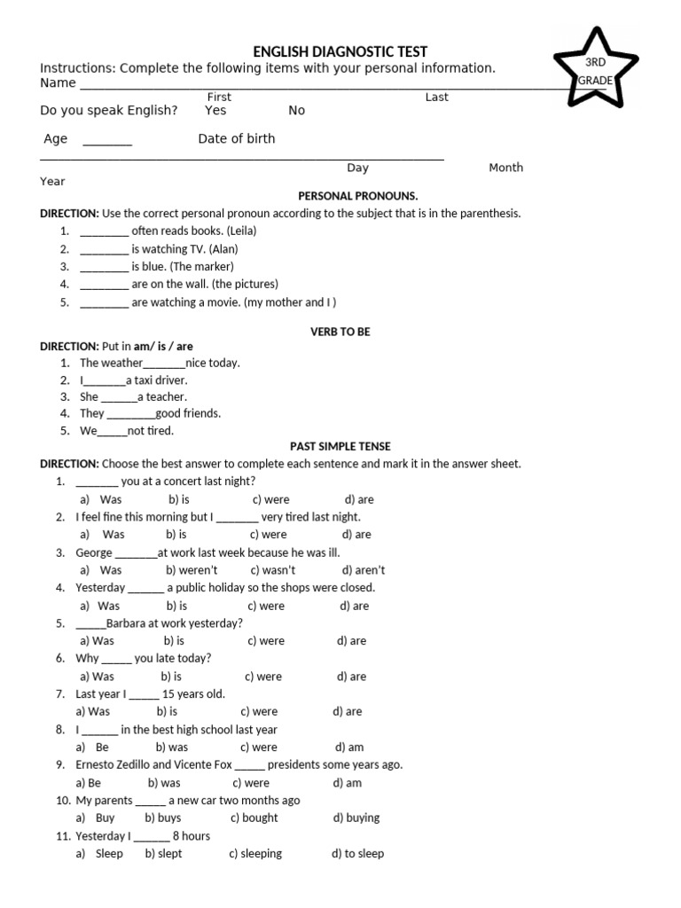 ENGLISH DIAGNOSTIC TEST 3RD | PDF