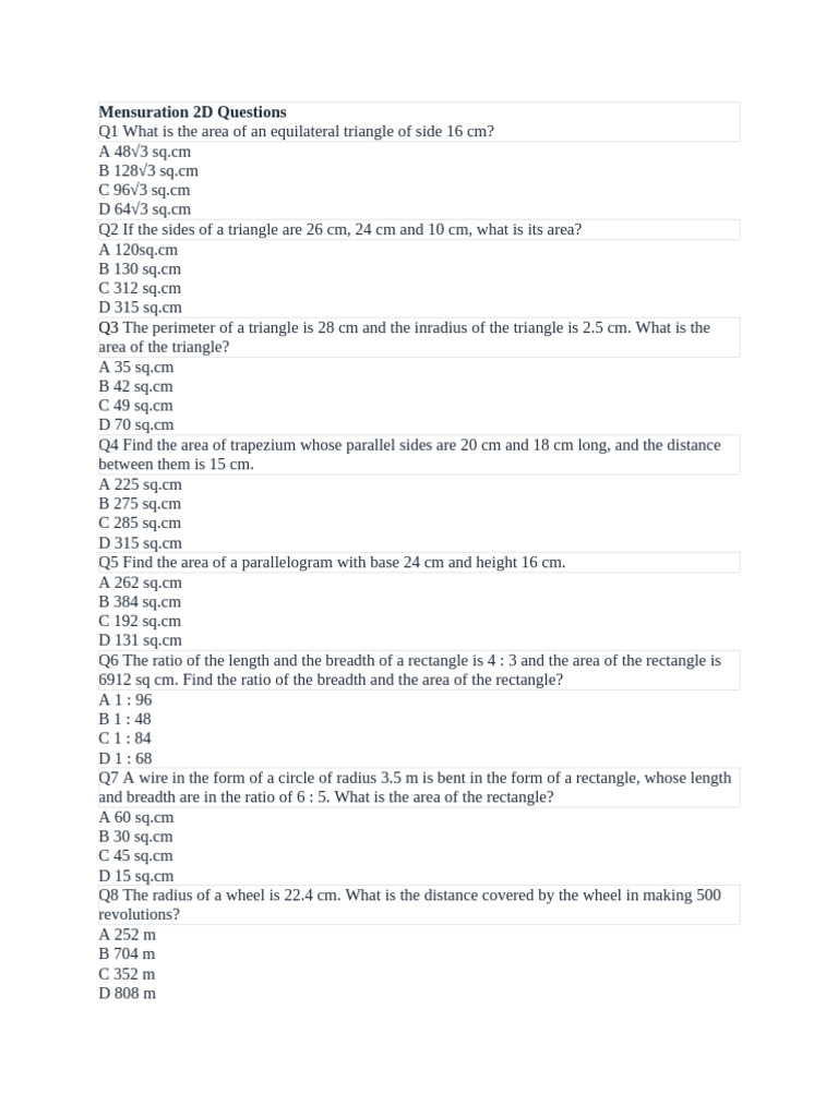 Mensuration 2D Questions | PDF