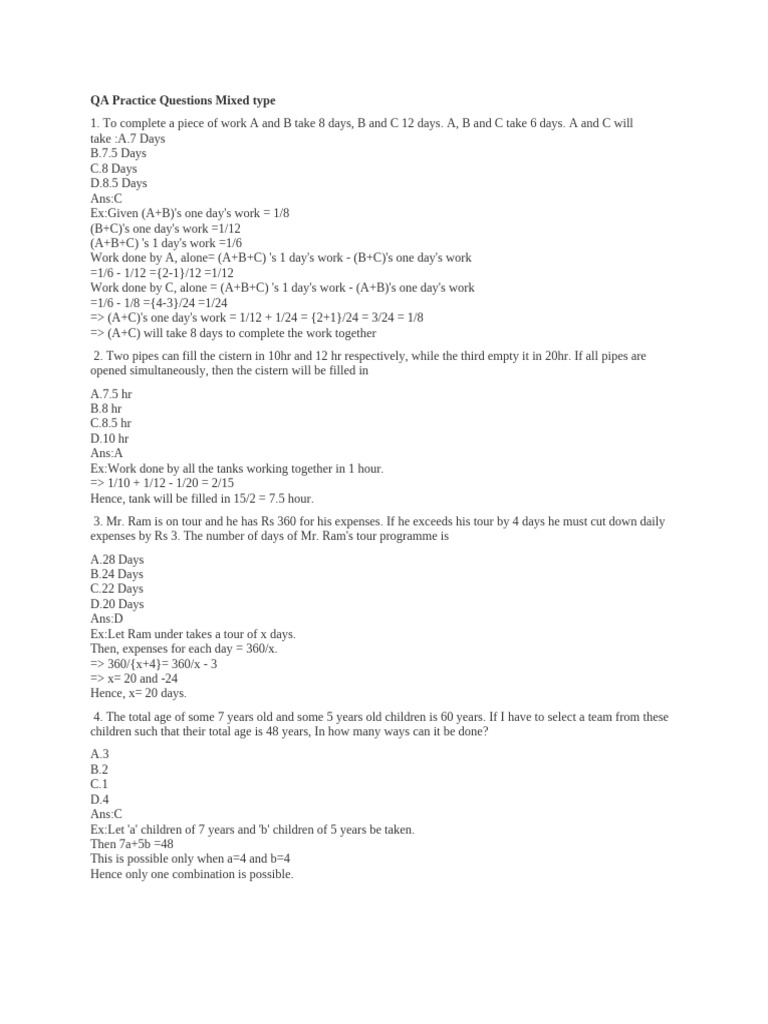 QA Practice Questions Mixed Type | PDF