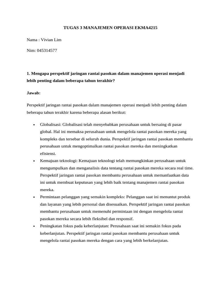 Tugas 3 Manajemen Operasi Ekma4215 | PDF
