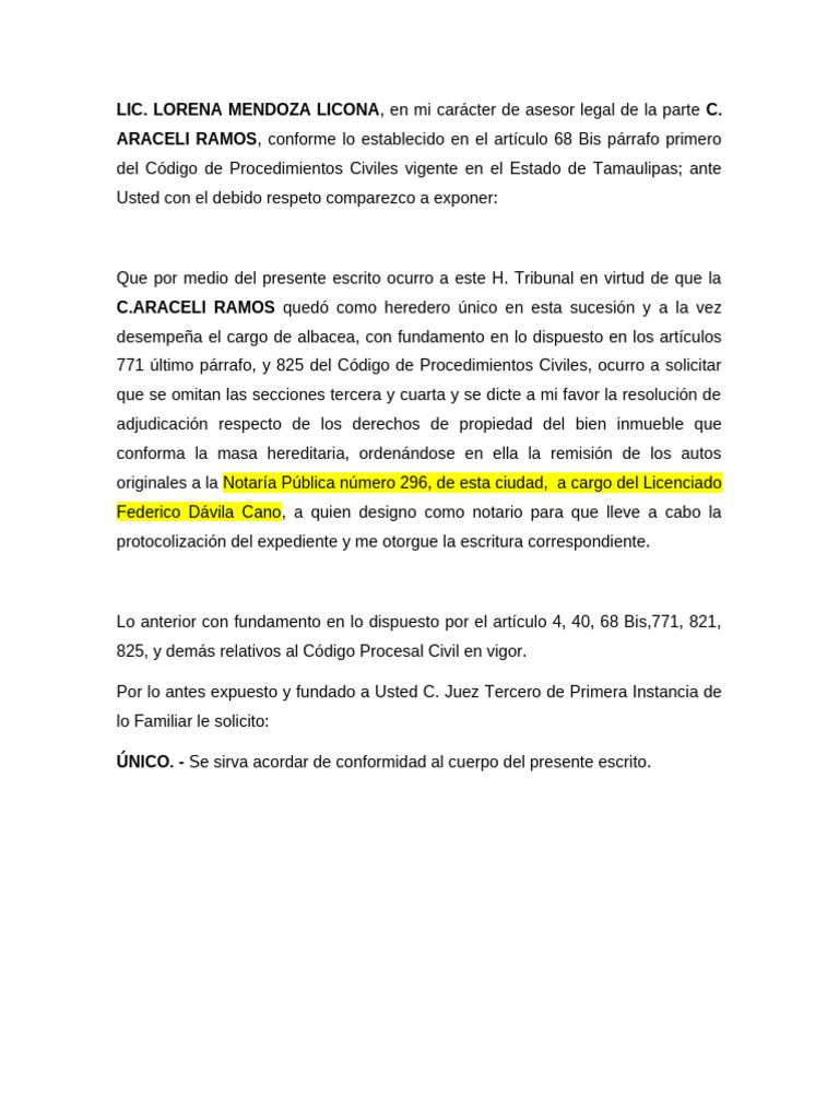 Escrito para La Apertura de La Tercera y Cuarta Sección | PDF | Derecho