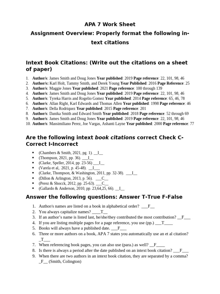 APA 7 Worksheet | PDF