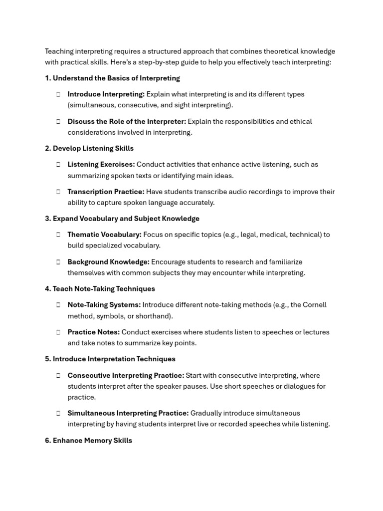 Teaching Interpreting Requires A Structured Approach That Combines ...