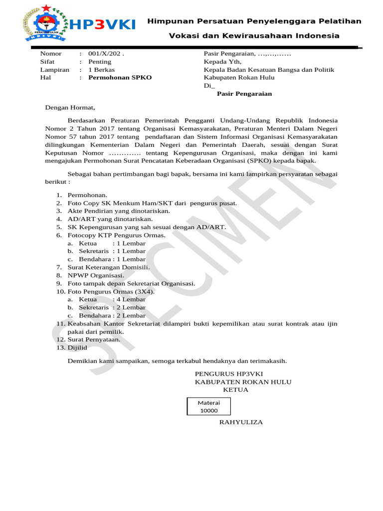 Permohonan SPKO | PDF