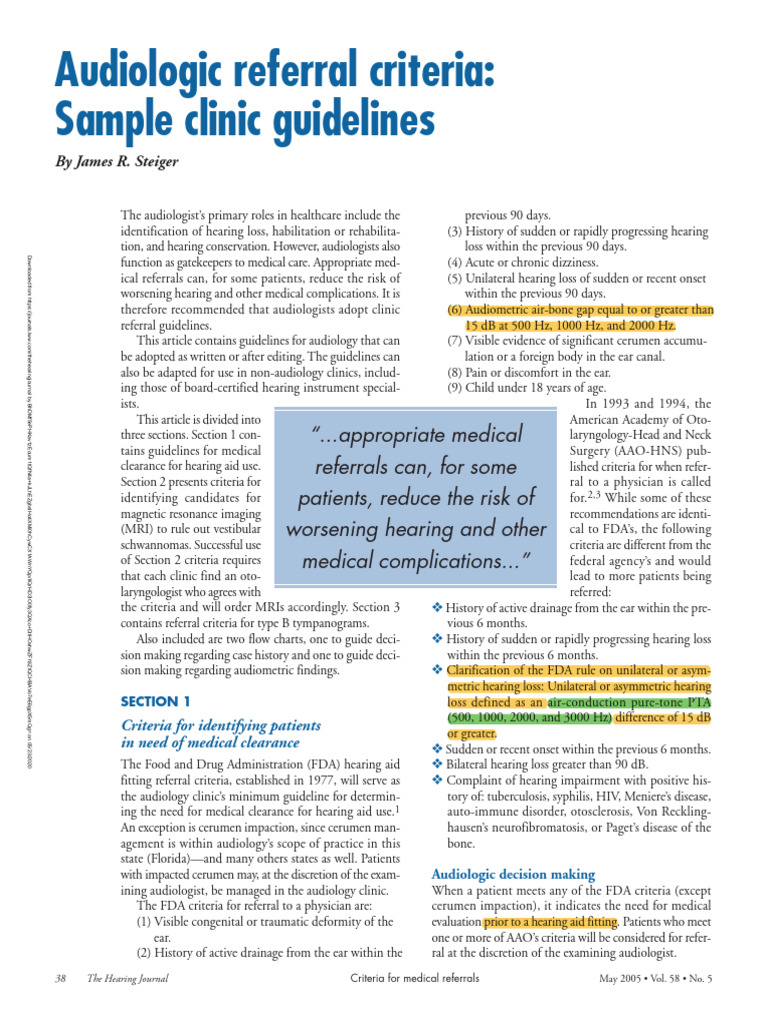 Audiologic Referral Criteria | PDF