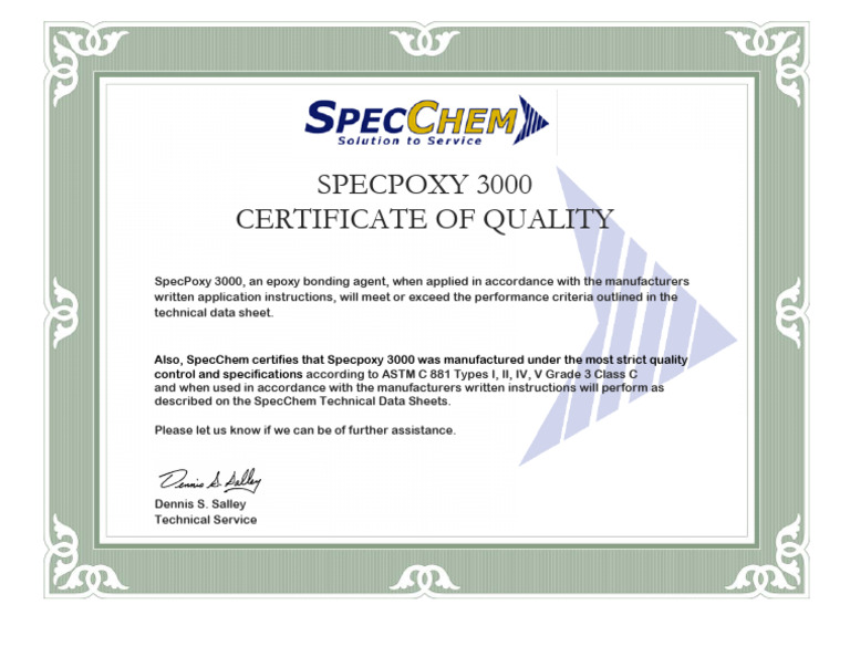 Specpoxy 3000 Certificate of Quality2 | PDF