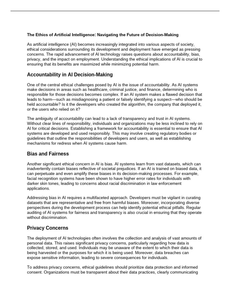 The Ethics of Artificial Intelligence Navigating The Future of Decision ...