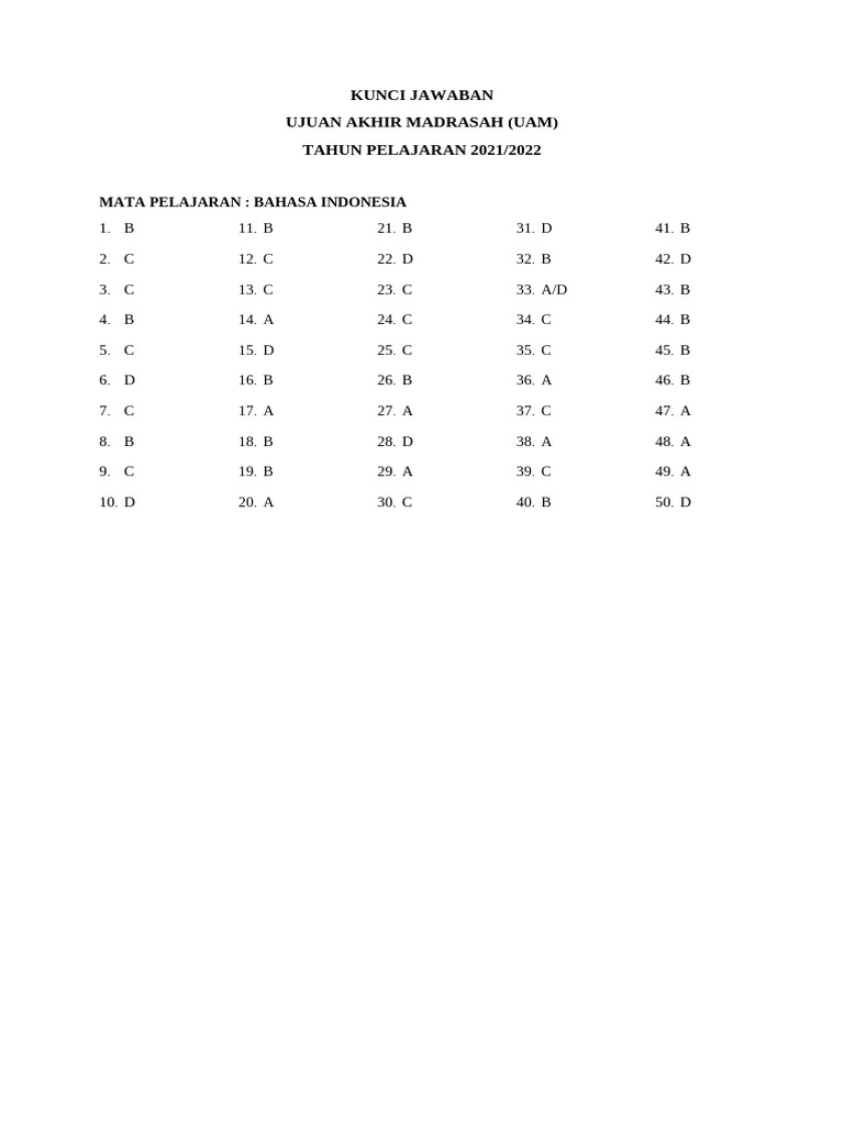 Kunci Jawaban Uam 2022 | PDF