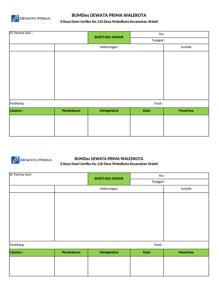 Form Kas Masuk | PDF