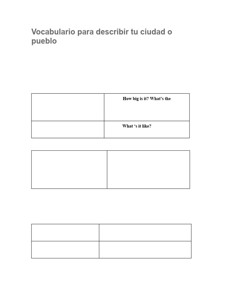 Vocabulario Para Describir Tu Ciudad o Pueblo | PDF