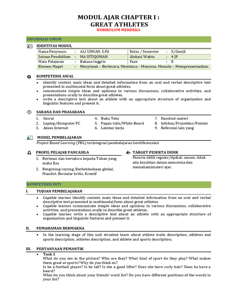 Modul Ajar Sem 1 | PDF