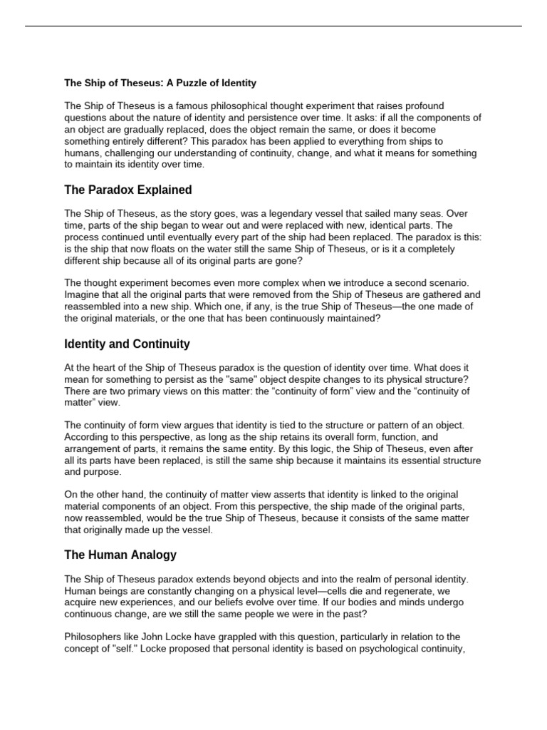 The Ship of Theseus A Puzzle of Identity | PDF