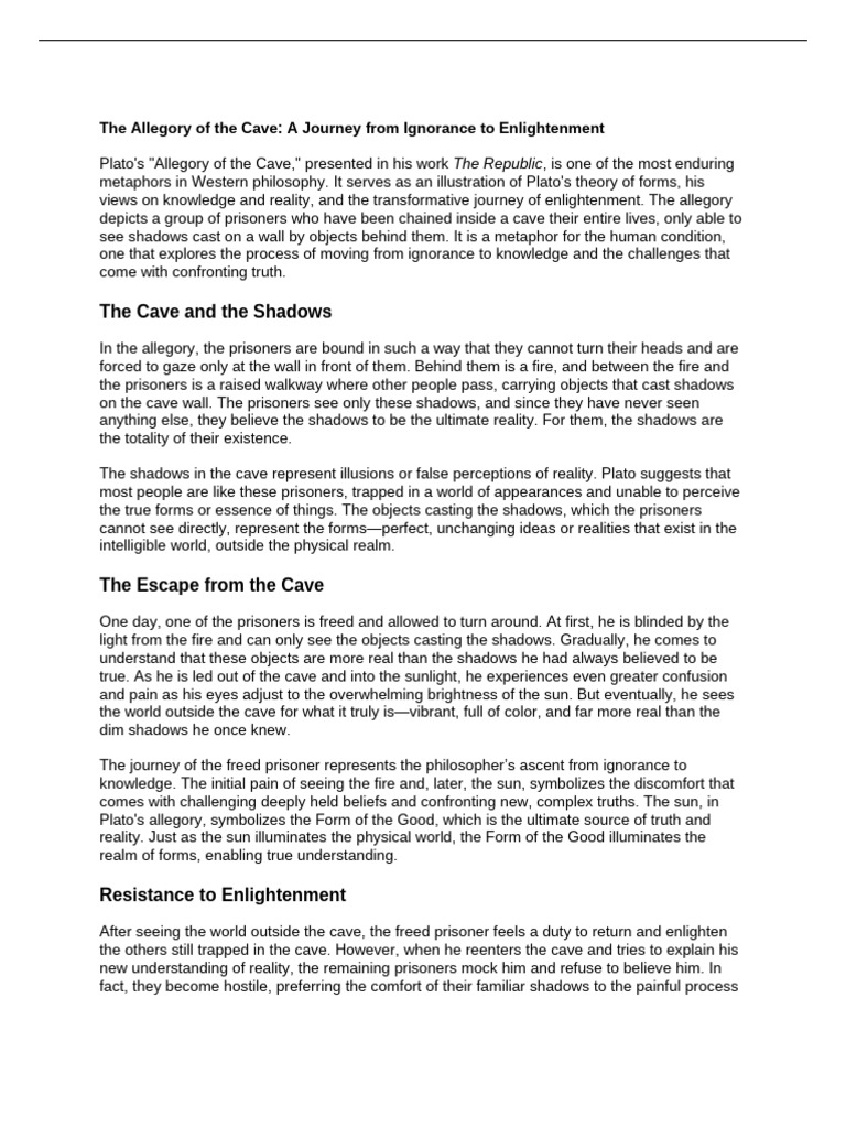 The Allegory of The Cave A Journey From Ignorance To Enlightenment | PDF