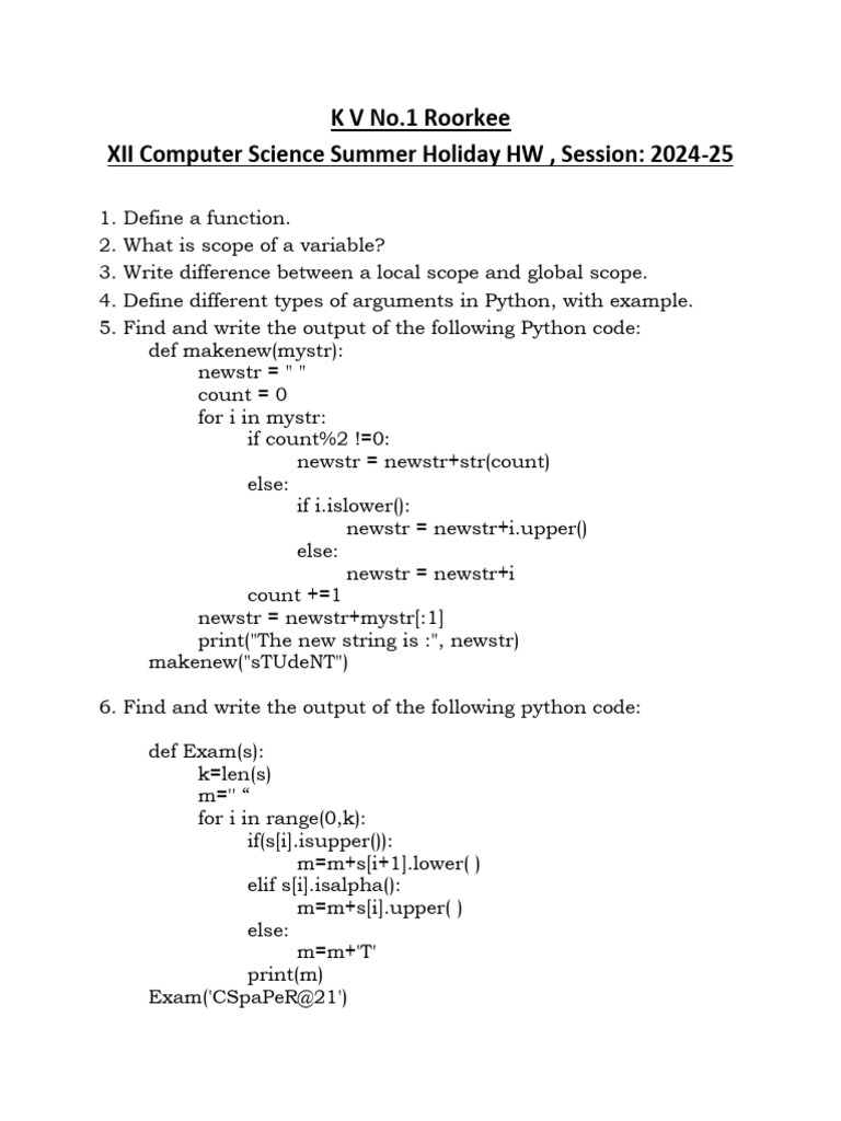 summer break holiday homework | PDF