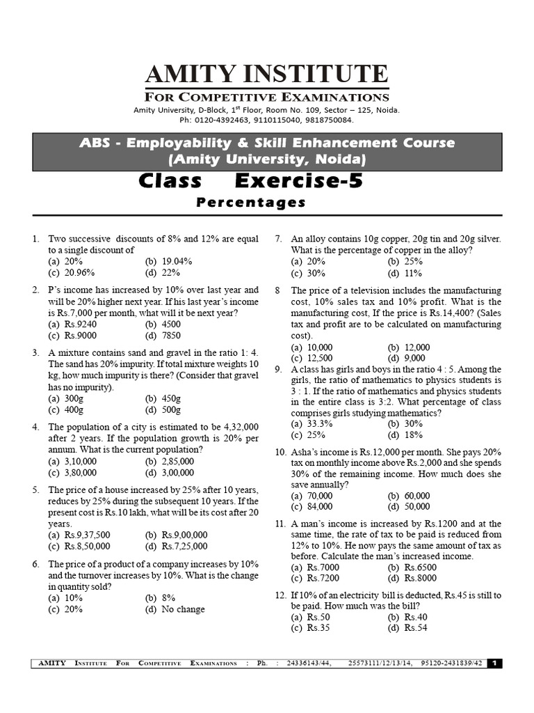 05 Class 5 Percentage | PDF