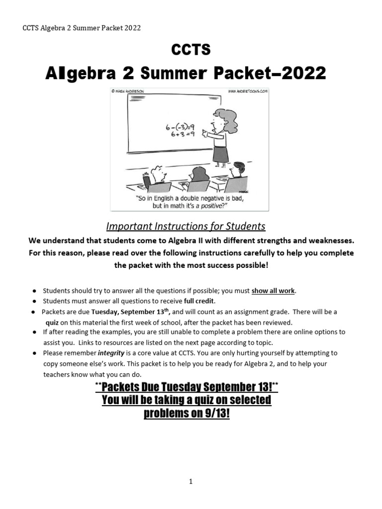 Algebra 2 Summer Prep Guide | PDF
