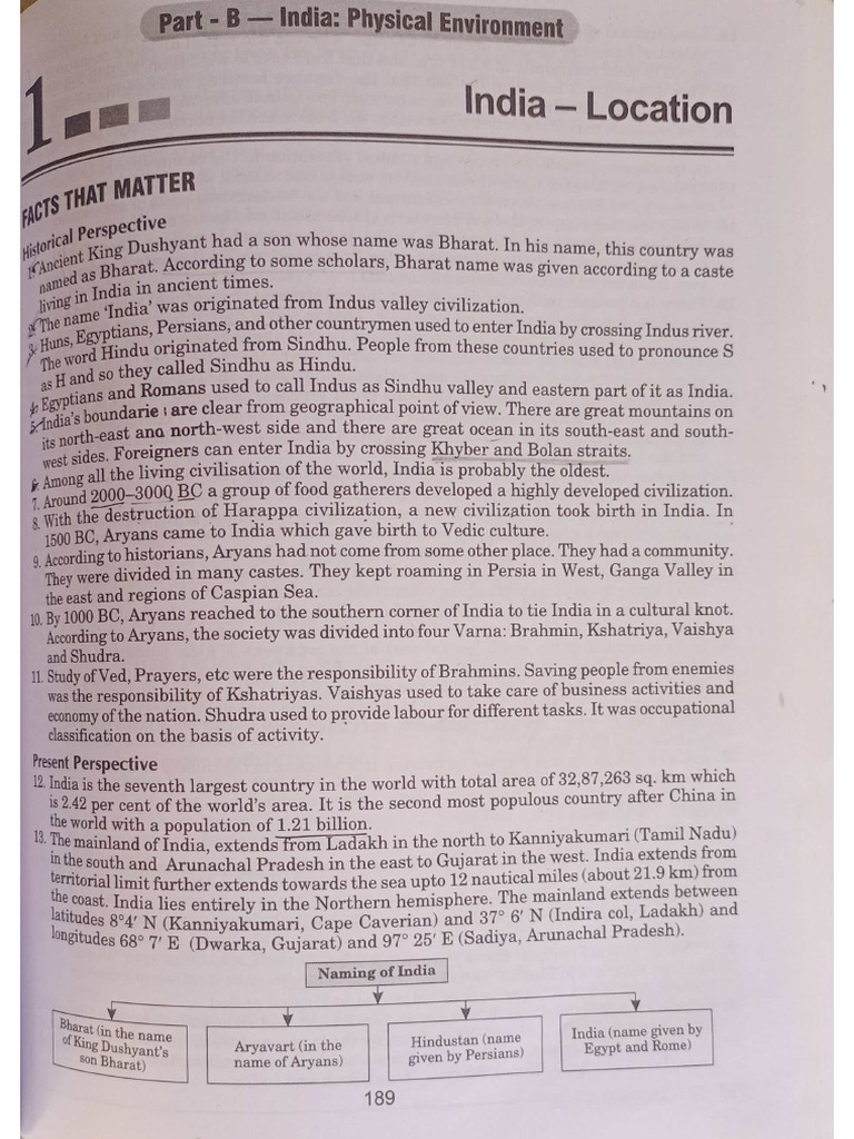 11th Geography, Part - B, Ch.01 India Location (Brief and Exercise) | PDF