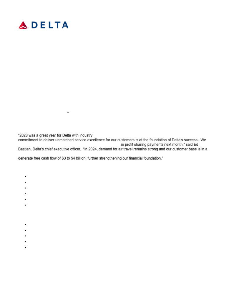 Delta Air Lines Announces January Quarter 2024 | PDF