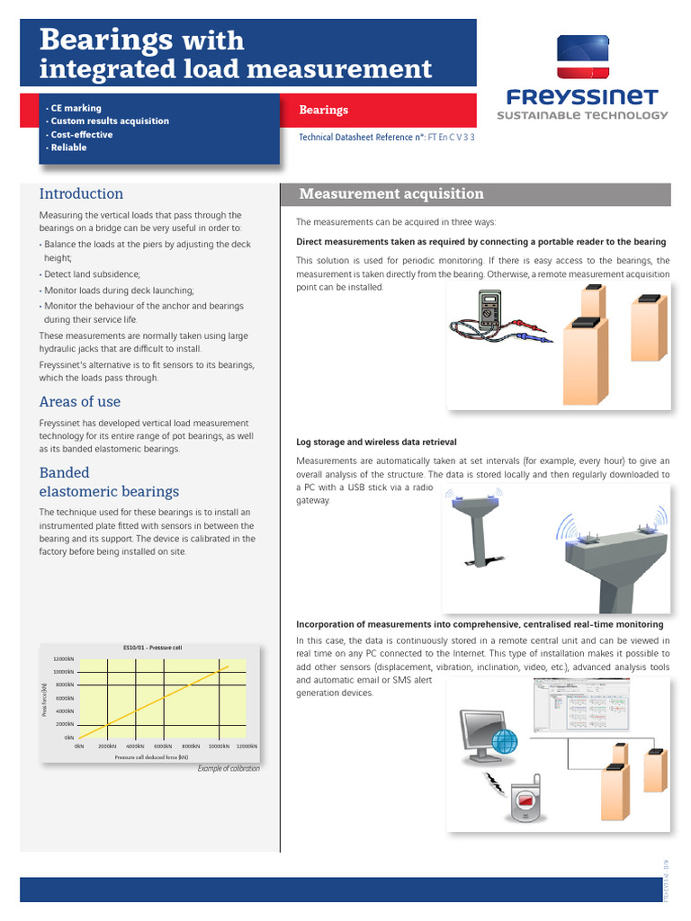 Bearings - Bearings With Integrated Load Measurment - TechDataSheet - Freyssinet | PDF