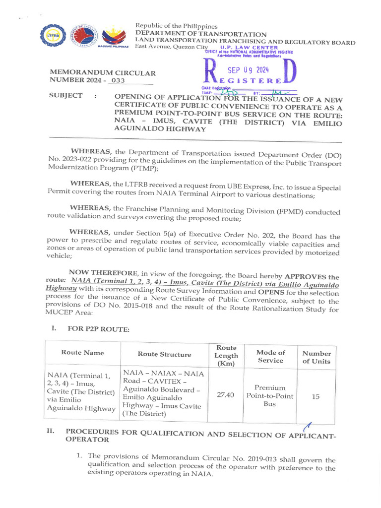 LTFRB MC-2024-033 | PDF
