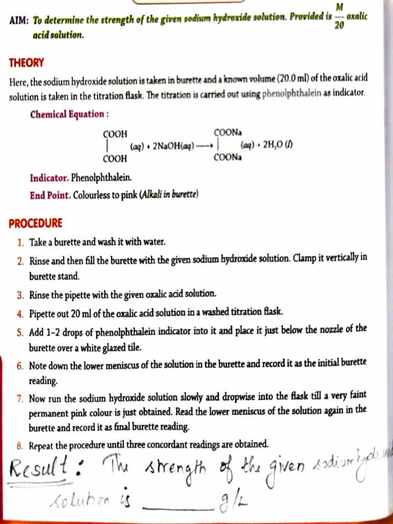 Expt-4- To Determine the Strength of the Given NaOH Solution Using Std ...