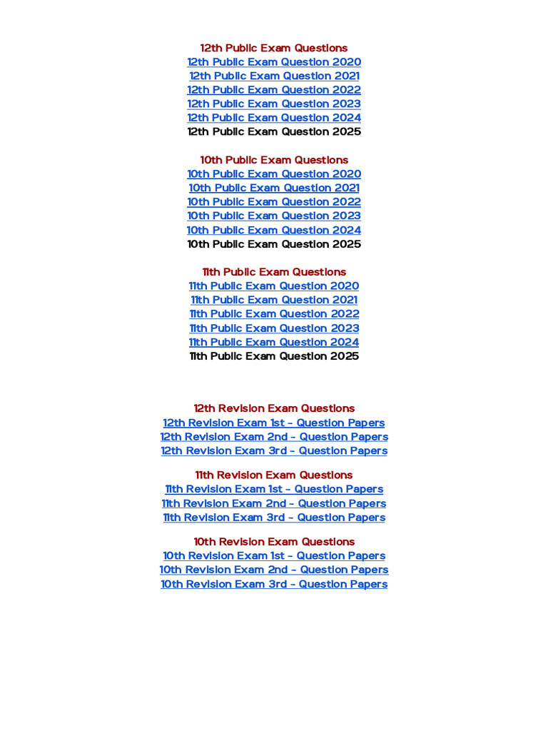 1st, 2nd, 3rd Revision Exam Questions For 10th, 1th, 12th | PDF