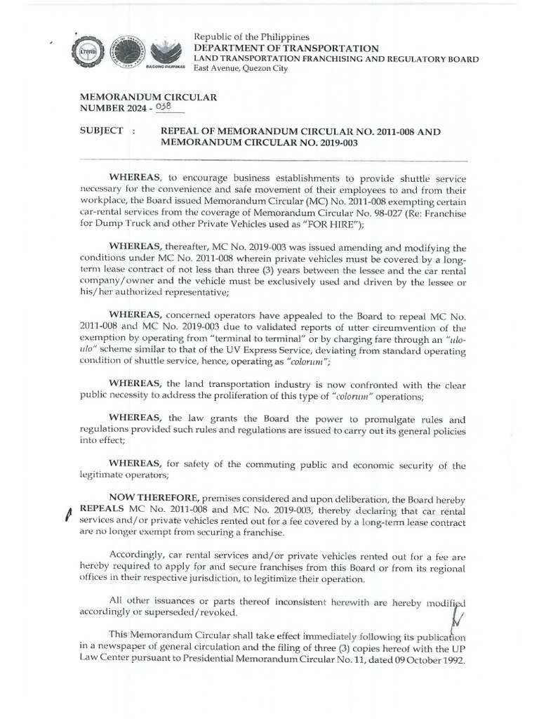 LTFRB MC-2024-038 | PDF